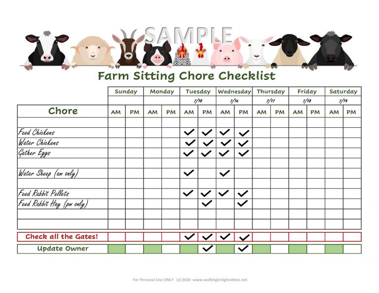 Farm Sitter Checklist Bundle » Walking in High Cotton